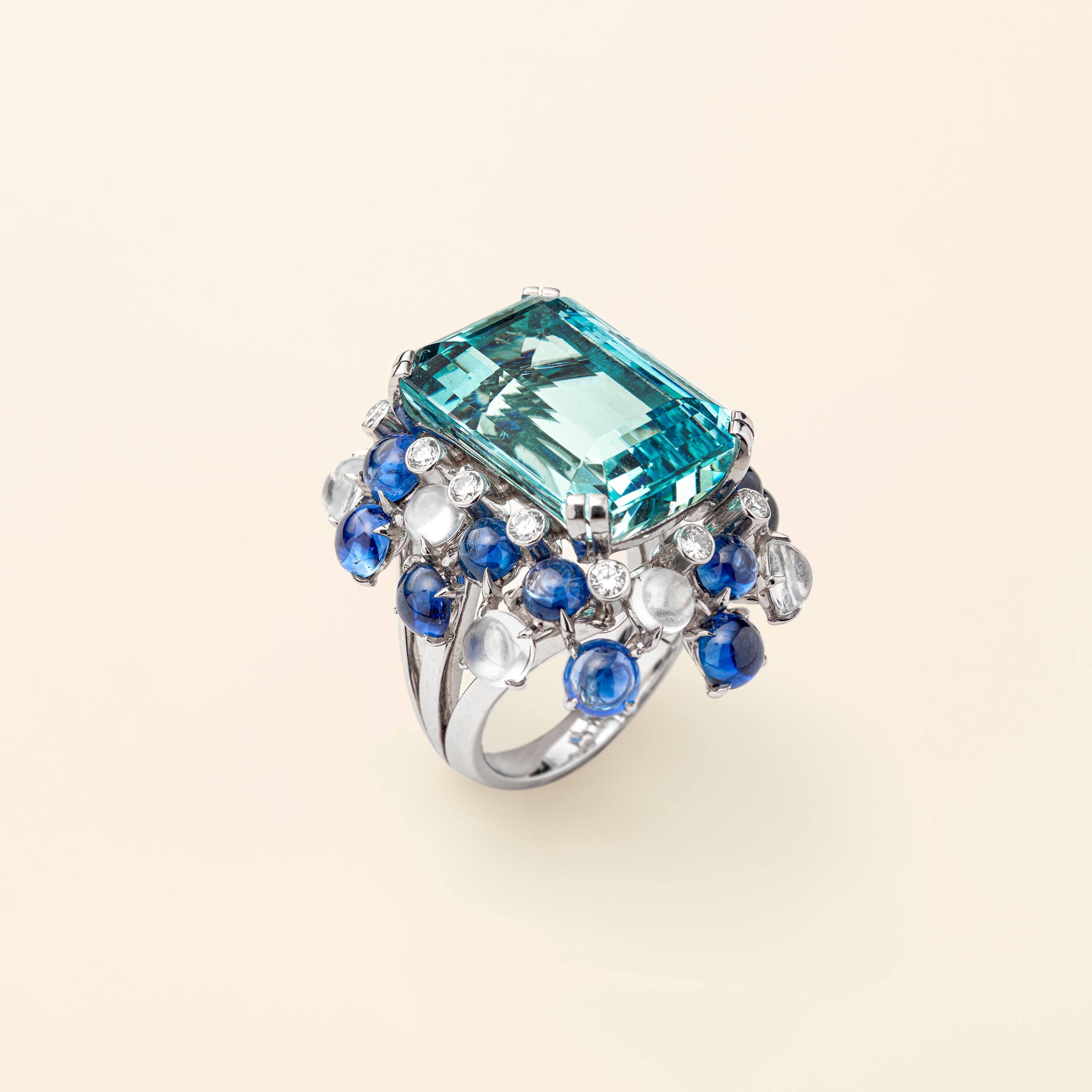 White Gold, Sapphire, and Diamond High Jewelry Ring Minorca | Mellerio
